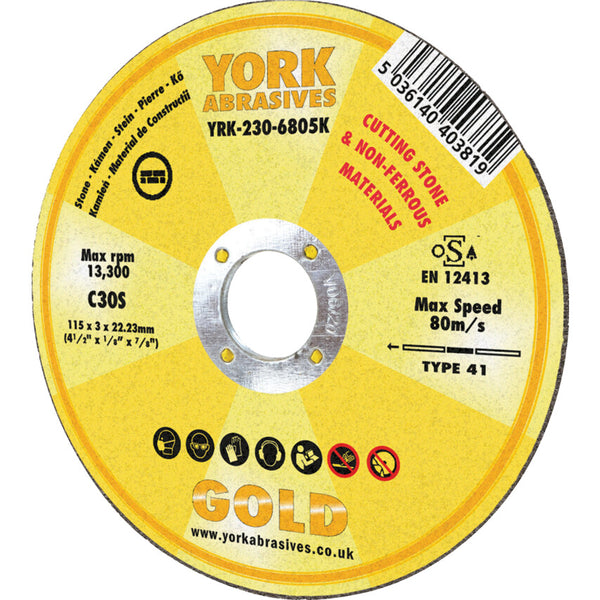 Cutting Disc, 30-Medium/Coarse, 115 x 3 x 22.23 mm, Type 41, Silicon ...